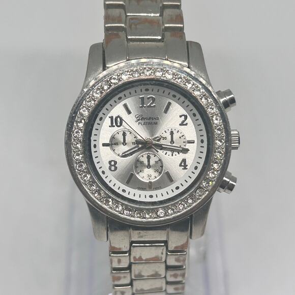 Geneva | Accessories | Geneva Platinum Silvertone Crystal Womens Watch ...